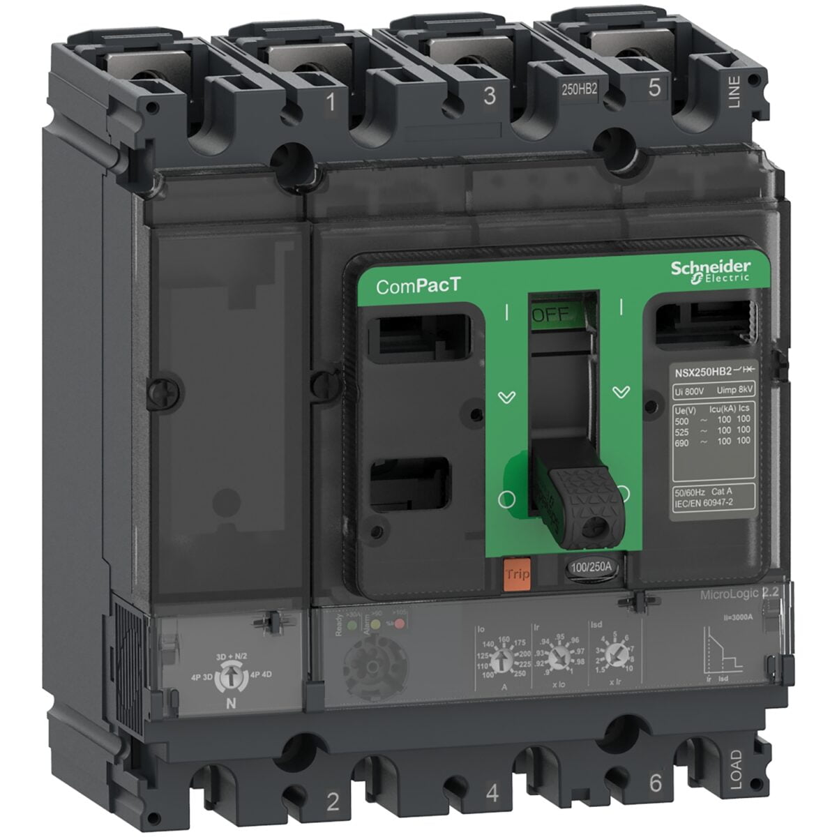 Schneider | C16B42D100 |Circuit breaker ComPacT NSX160B, 25kA at 415VAC ...